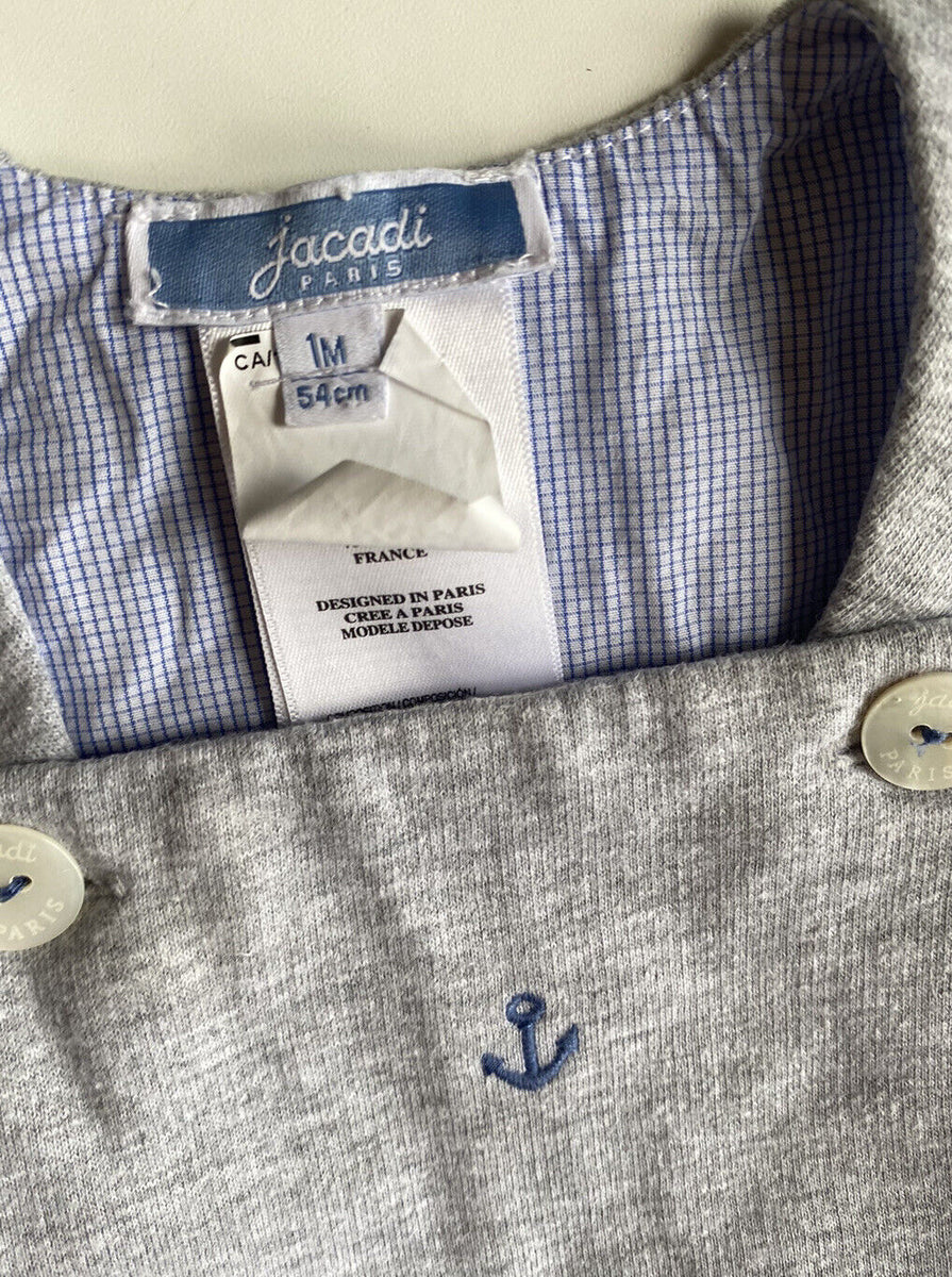 Jacadi baby boy size newborn (1 month) grey one-piece overalls nautica