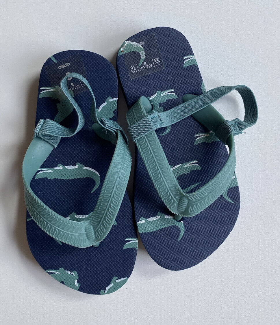 Anko kids boys size UK 8/EU 26 navy blue green crocodile thongs shoes,